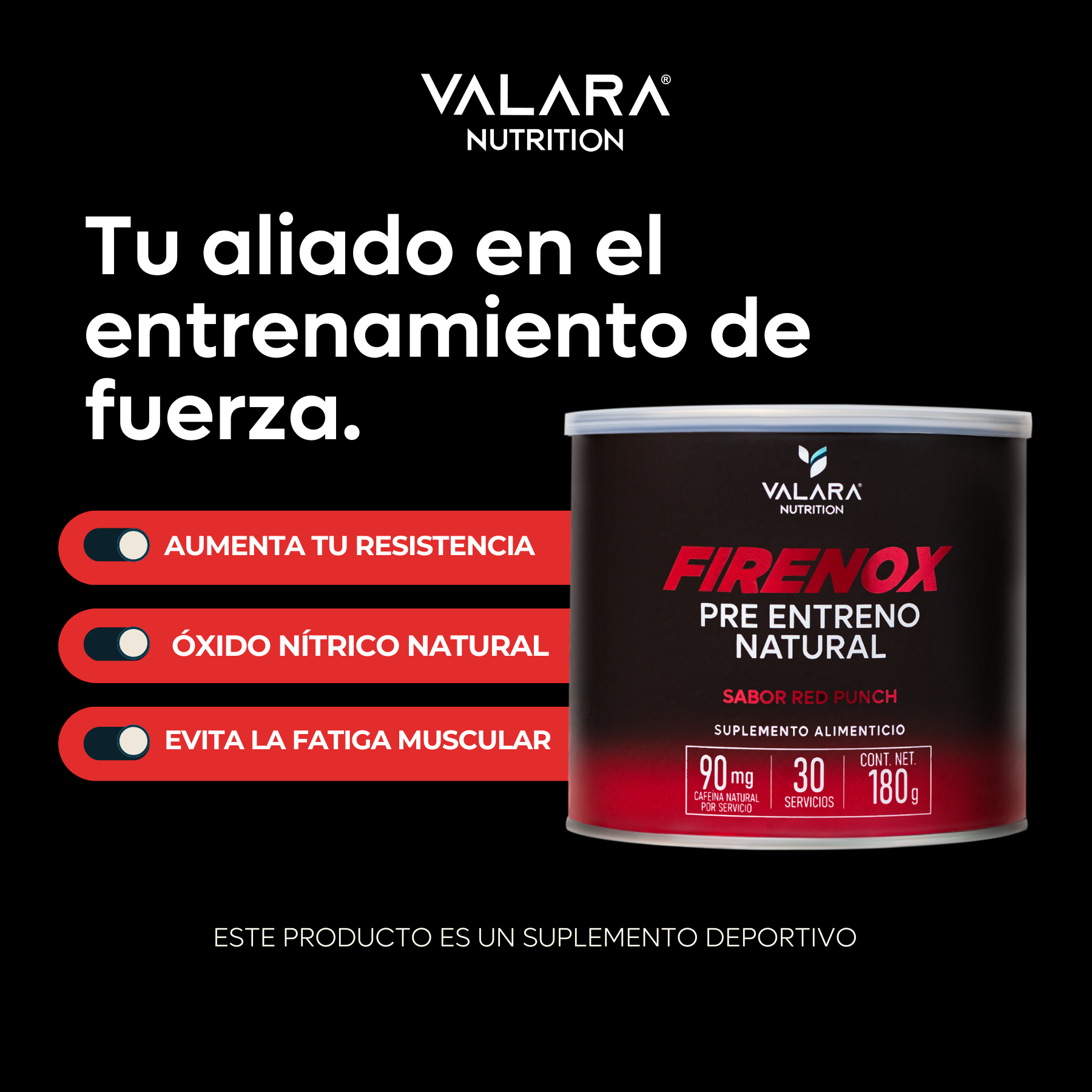 Firenox Pre-Entreno Natural sabor Red Punch 180g – Valara Nutrition